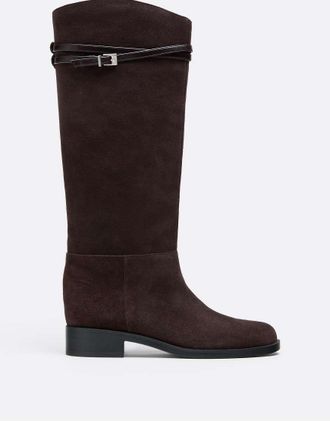 Stradivarius bottes d&eacute;quitation plates en cuir marron
