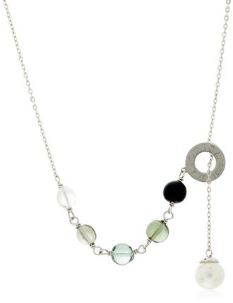 Majorica | Halskette | für Damen | 42/47 cm, rhodiniertes Silber, 8 mm weiße runde Perlen, schwarze Murano-Kristalle | Algaida Kollektion