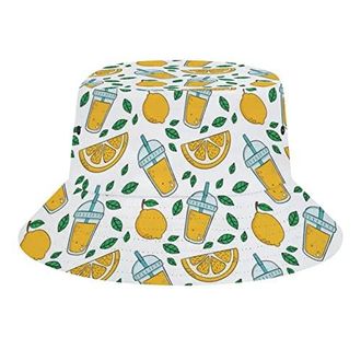 Generic Citron Jus De Fruits DÉté Dessin Animé Mignon Chapeau De Pêcheur Pliable Chapeaux De Pêcheurs Anti-UV Bucket Hat pour Camping Sports Plein Air