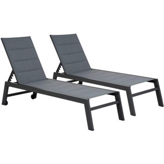 Happy Garden 2er Set Sonnenliegen BARBADOS aus grauem Textilene - Aluminium anthrazitgrau