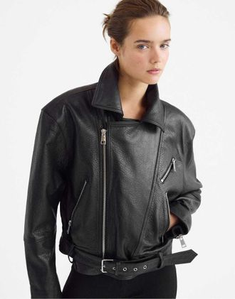 Stradivarius blouson biker 100 % daim noir
