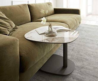 DELIFE Beistelltisch Elenya 60x60 cm Keramik Minas Melange Weiß-Beige Gestell Effektfinish Titan, Beistelltische