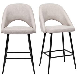 Miliboo Tabourets de bar en tissu effet velours textur&eacute; beige H65 cm (lot de 2) COSETTE