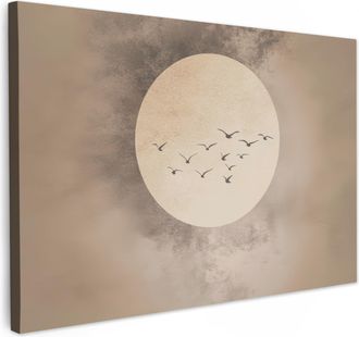 MuchoWow © Bild auf Leinwand Klein 30x20 cm Mini Schlafzimmer Bilder Badezimmer Wand Deko Wohnzimmer Modern Wanddeko Bilderwand Geschenk Vogel - Beige - Japand