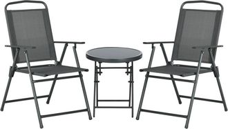 OUTSUNNY Bistro-Set 3-teilig aus Metall Wetterfest Gartenm&ouml;bel Set mit klappbar Glastisch Gartenst&uuml;hlen Outdoor Balkonm&ouml;bel Set Sitzgruppe Balkonset