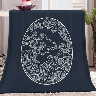 Generic Lignes De Nuages De Style Japonais Bleues Plaid Couverture Polaire Bleu 150x200 cm Douce Moelleuse Flanelle Lit Jeté Canapé Convient Adultes et Enfant