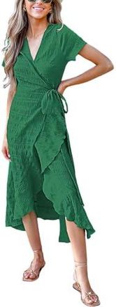 Cupshe Femmes Été Envelopper Robe Longue Occasionnel Diviser Manches évasées Col en V Ditsy Ceinture nouée Ébouriffé Robes de Plage