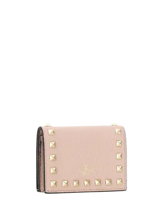 Valentino Garavani Womens Rockstud Wallet Rose Quartz Calf Leather Bos Taurus