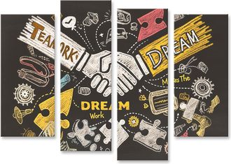 Islandburner Bild auf Leinwand Teamwork und Traum Zusammenarbeit Kreidezeichnung f&uuml;r Wohnzimmer Motivierte B&uuml;ro Bilder Wandbilder Poster