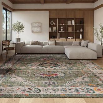 Safavieh Boho Teppich f&uuml;r Wohnzimmer, Esszimmer, Schlafzimmer - Madison Collection, Kurzer Flor, Salbei und Elfenbein, 244 X 305 cm