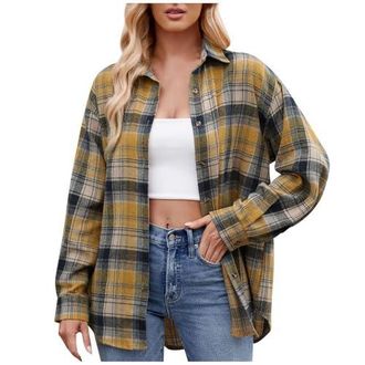 Generic Vestes dautomne d&eacute;contract&eacute;es pour femmes, 2026, rue, multicolore, &agrave; carreaux, jaune, XL