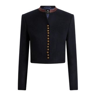 Etro Veste courte en tissu m&eacute;lang&eacute; de laine avec boutons Pegaso - Femme - Vestes - Bleu - Taille: 38 FR