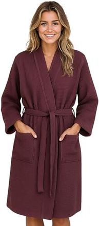 Morgenstern Robe de Chambre Femme Kimono Coton Gaufre Waffle - Taille M - Bordeaux Rouge