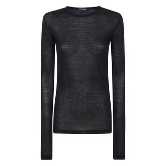 Ann Demeulemeester Femme, Tops, Noir, Taille: 40 FR T-shirt à Manches Longues Slim Fit en Viscose