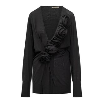 Alberta Ferretti Femme, Blouses et Chemises, Noir, Taille: 36 FR Pull en pure laine m&eacute;rinos avec broderies florales