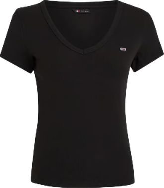Tommy Jeans Damen Tjw Slim Essential Rib V Dw0dw17385 Andere Oberteile, Black (Black), XL EU