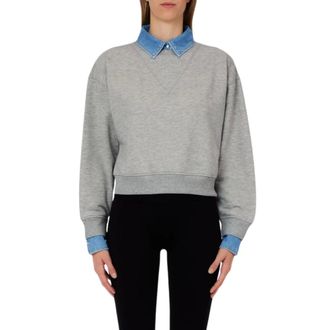 Liu Jo Femme, Sweatshirts et sweats &agrave; capuche, Gris, Taille: 36 FR Felpa colletto in denim