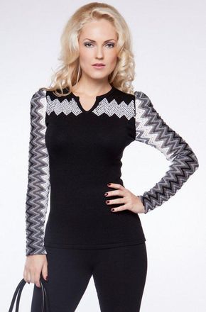 Passioni Strickpullover mit Pailletten-Zickzack-Detail und strukturierten Strickärmeln