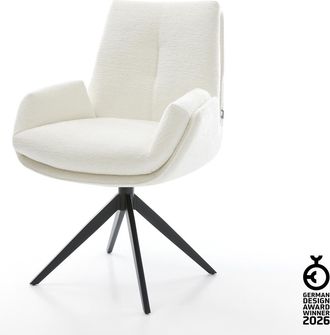 DELIFE Drehstuhl Clea-Flex Boucl&eacute; Soft Beige Kreuzgestell breit Schwarz 360&deg; drehbar Wippfunktion, Esszimmerst&uuml;hle