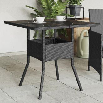 vidaXL Vidaxl - Table de jardin dessus en verre noir 80x80x75 cm r&eacute;sine tress&eacute;e