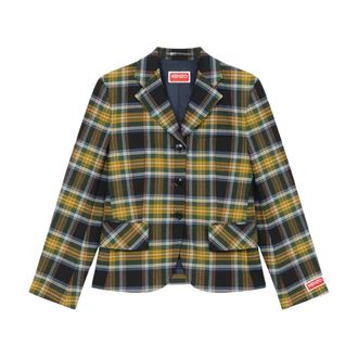 Kenzo Tartan-Check Single-Breasted Blazer - - Jackets - Damen - Gr&uuml;n - XS