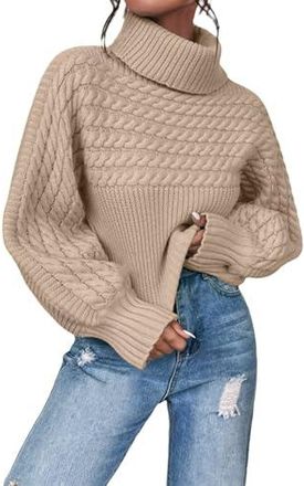 Generic Pull pour femme - Col haut - Manches longues - Couleur unie - Tricot de style europ&eacute;en et am&eacute;ricain - Chaud et confortable - Pour lautomne et lhiver -