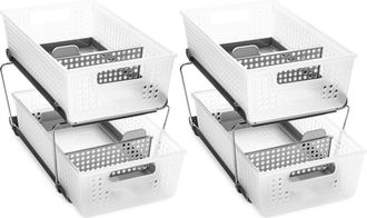 Madesmart Stapelbarer 2-stöckiger Organizer, Mehrzweck-Aufbewahrungslösung mit extra Beinen, Griffen und Trennwänden für Zuhause und Bad, BPA-frei, Frost