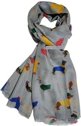 GFM Écharpe imprimée teckel pour femme pour le printemps et lété - toutes saisons, Dg-779-gris, L