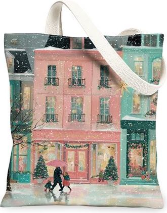 Generic Sac fourre-tout en toile artistique vintage pour lhiver, sacs d&eacute;picerie r&eacute;utilisables, l&eacute;gers et lavables, p&ecirc;che, 13x15 Inch