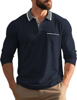 Generic Haut basique boutonn&eacute; classique pour homme, chemise boutonn&eacute;e vintage d&eacute;contract&eacute;e l&eacute;g&egrave;re et respirante, t-shirts dext&eacute;rieur, bleu marine, XXL