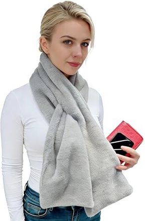 Lina & Lily &Eacute;charpe &agrave; Poche Zipp&eacute;e Cach&eacute;e en Fausse Fourrure pour Femme Hiver (Gris Clair)