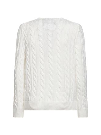Polo Ralph Lauren Mens White Cable Knit Cotton Crewneck Sweater Natural (veg) ->