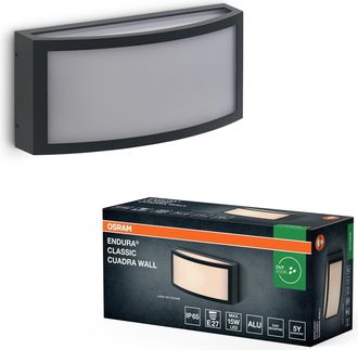 Osram ENDURA CLASSIC CUADRA Außenleuchte, Wandleuchte, E27-Fassung, dunkelgrau, Aluminium, schnelle & einfache Installation, mattierter Diffusor, IP65 Schut