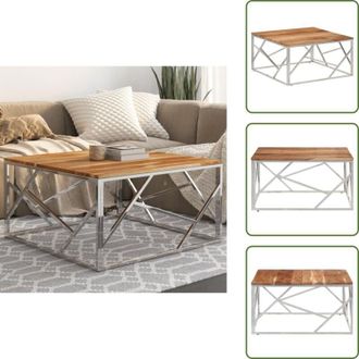 vidaXL The Living Store - Couchtisch Silbern Edelstahl und Massivholz Akazie - Esszimmertisch - Couchtisch - Wohnzimmertisch - Holztisch - Metalltisch