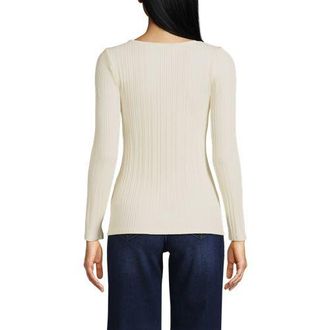 Lands End Baumwoll/Modal-Rippshirt mit eckigem Ausschnitt, Damen, Gr&ouml;&szlig;e:40-42 regular, Wei&szlig;, by Lands End