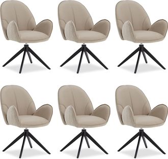Homestyle4u Esszimmerst&uuml;hle 6er Set Polsterstuhl drehbar Sessel Leder Beige Boucl&eacute; Drehstuhl Wohnzimmer Stuhl Esszimmer