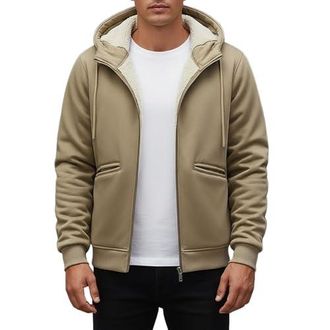 Generic Veste &agrave; capuche pour homme avec fermeture &eacute;clair &eacute;paisse Sherpa chaude - Tendance - D&eacute;contract&eacute;e - Automne et hiver - Pour le quotidien, les vacances,