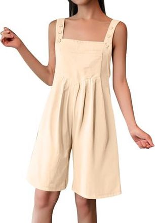 Generic Barboteuse d&eacute;t&eacute; d&eacute;contract&eacute;e pour femme - Salopette ample en lin - Tenue de plage, voyage, vacances, beige, XL