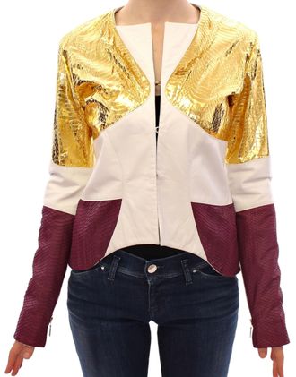 Vladimiro Gioia Womens White Gold Purple Leather Jacket Clothing