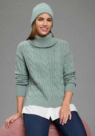 Laura Scott Rollkragenpullover mit Bluseneinsatz mit Zopfmuster