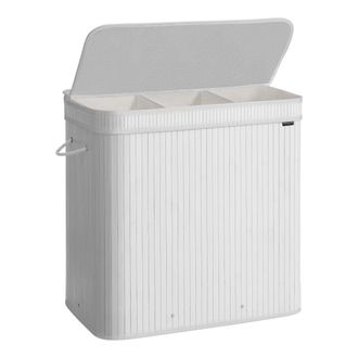 Songmics W&auml;schekorb mit Deckel, W&auml;schesammler Bambus, W&auml;schesack herausnehmbar und maschinenwaschbar, mit Griffen, 150 Liter, f&uuml;r Waschk&uuml;che, Schlafzimmer, Woh