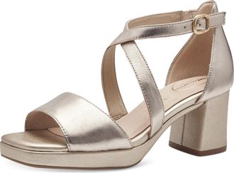 Tamaris Comfort Damen Sandalen mit Absatz aus Leder mit verstellbarem Riemen, Gold (Lt Gold), 37 EU