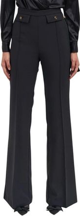 Elisabetta Franchi Femme, Pantalons, Noir, Taille: 38 FR Pantalon &Eacute;vas&eacute; &Eacute;l&eacute;gant Taille Haute