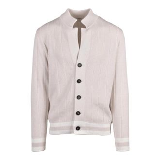 Eleventy English Rib Kaschmir Cardigan mit Hornkn&ouml;pfen - - Knitwear - Herren - Beige - XL
