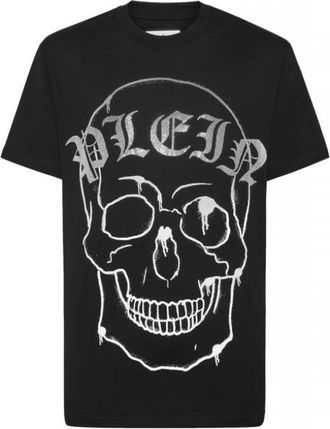Philipp Plein Homme, Tops, Noir, Taille: M T-shirt Col Rond SS T&ecirc;te de Mort Strass