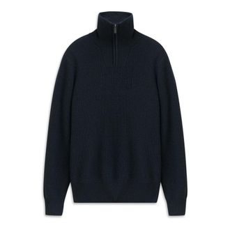 Bugatti Grobstrickpullover mit Rei&szlig;verschluss - - Knitwear - Herren - Blau - L