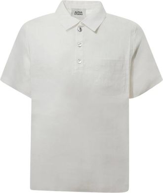 Alpha Studio Homme, Tops, Blanc, Taille: 2XL Polo en lin