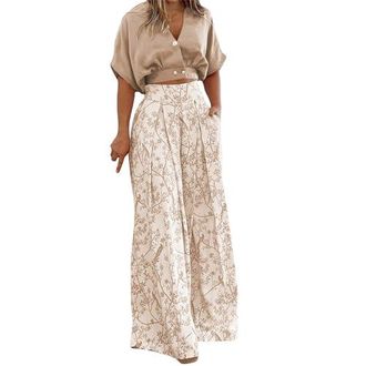 Generic Surv&ecirc;tement pour femme deux tenues &agrave; manches longues, col rond, haut et pantalon long, ensemble de d&eacute;tente pour femme, grande taille, kaki, XXXL