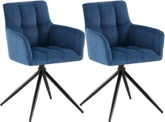 Clp Esszimmerst&uuml;hle 2er Set, Sessel Jonah drehbar mit Armlehnen, modern Drehstuhl mit Stoff f&uuml;r Wohnzimmer 150 kg belastbar, Farbe:dunkelblau