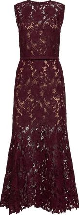 Self Portrait Femme, Robes, Violet, Taille: 36 FR Guipure Lace Belted Midi Dress